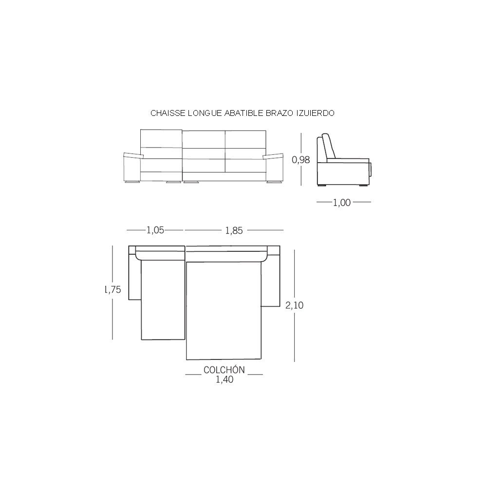 Sofá cama 2 plazas + Chaise Longue Milán de ES Interiorismo. Puf cama y Sofas cama.