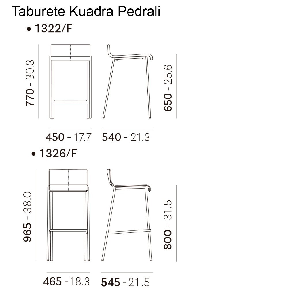 Taburete Kuadra 1322/1326/F de Pedrali. Taburetes de diseño. Taburete ...