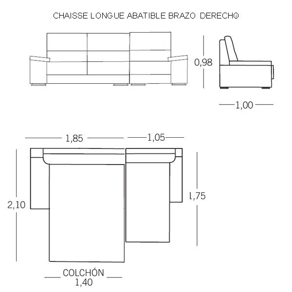 Sofá cama 2 plazas + Chaise Longue Milán de ES Interiorismo. Puf cama y Sofas cama.